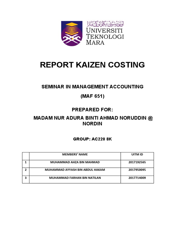 Report Kaizen Costing | PDF | Inventory | Employment