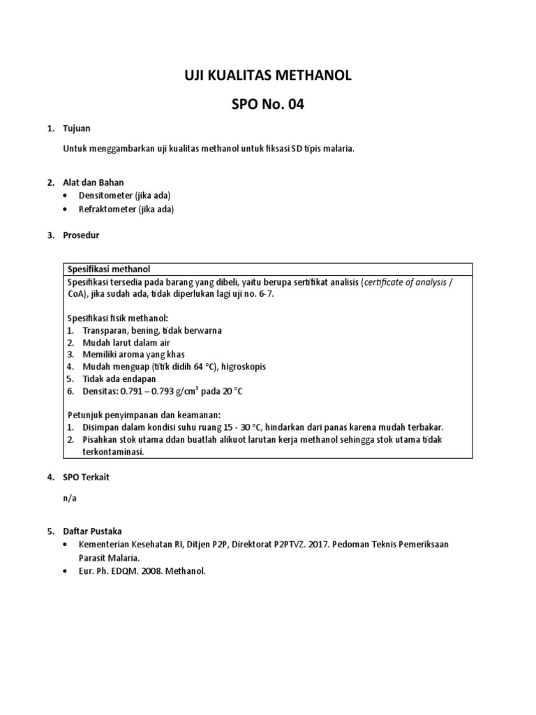 Spo 04 - Uji Kualitas Methanol | PDF