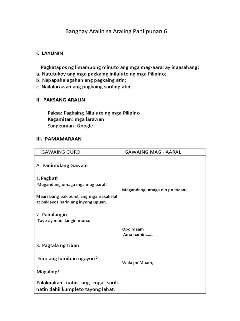 Banghay Aralin Sa Araling Panlipunan 6 | PDF