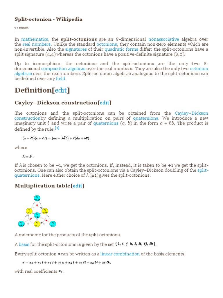 Split Octonion | PDF | Representation Theory | Abstract Algebra