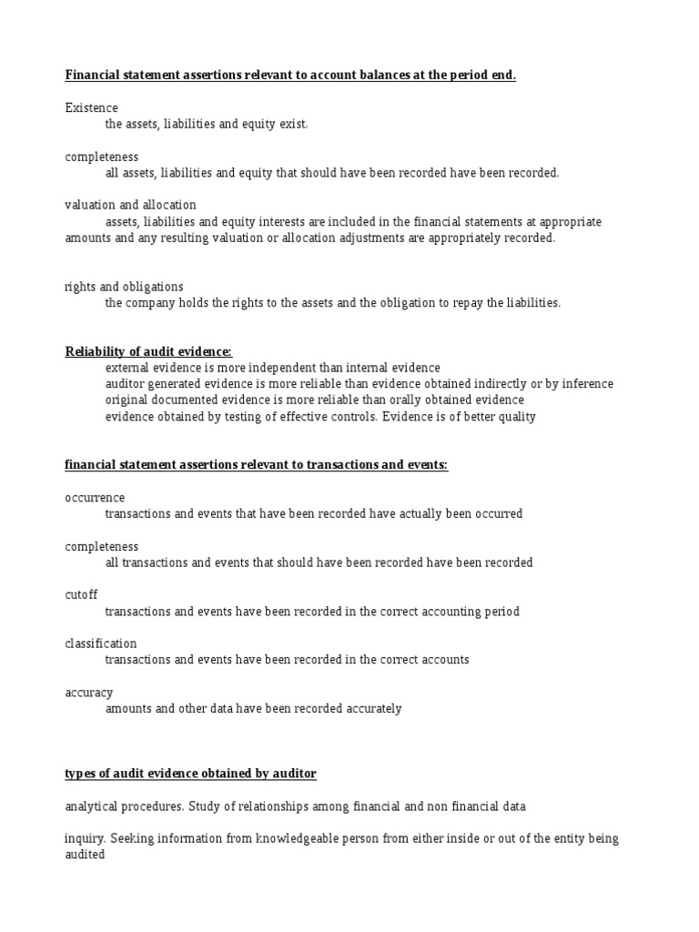 Key Financial Statement Assertions | PDF | Business | Finance & Money ...
