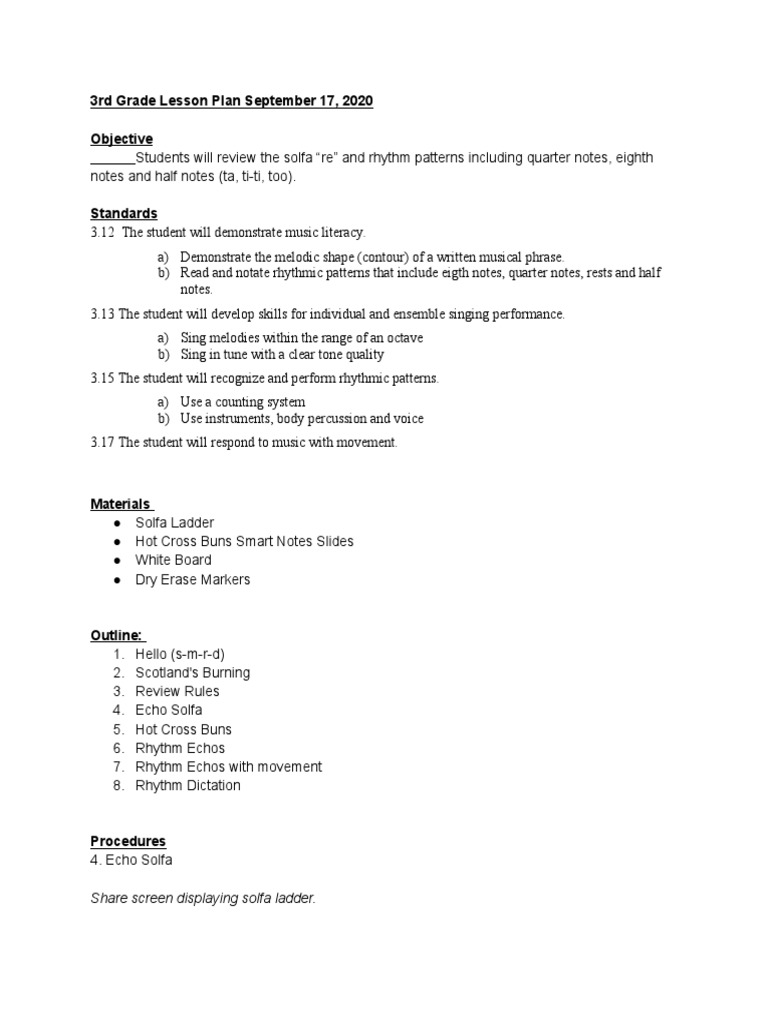 3rd Grade Lesson Plan September 17, 2020 Objective Students Will Review ...