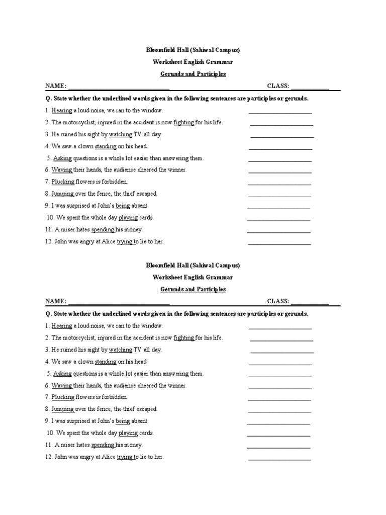 Gerunds N Participles Worksheet | PDF | Morphology | Cognitive Science