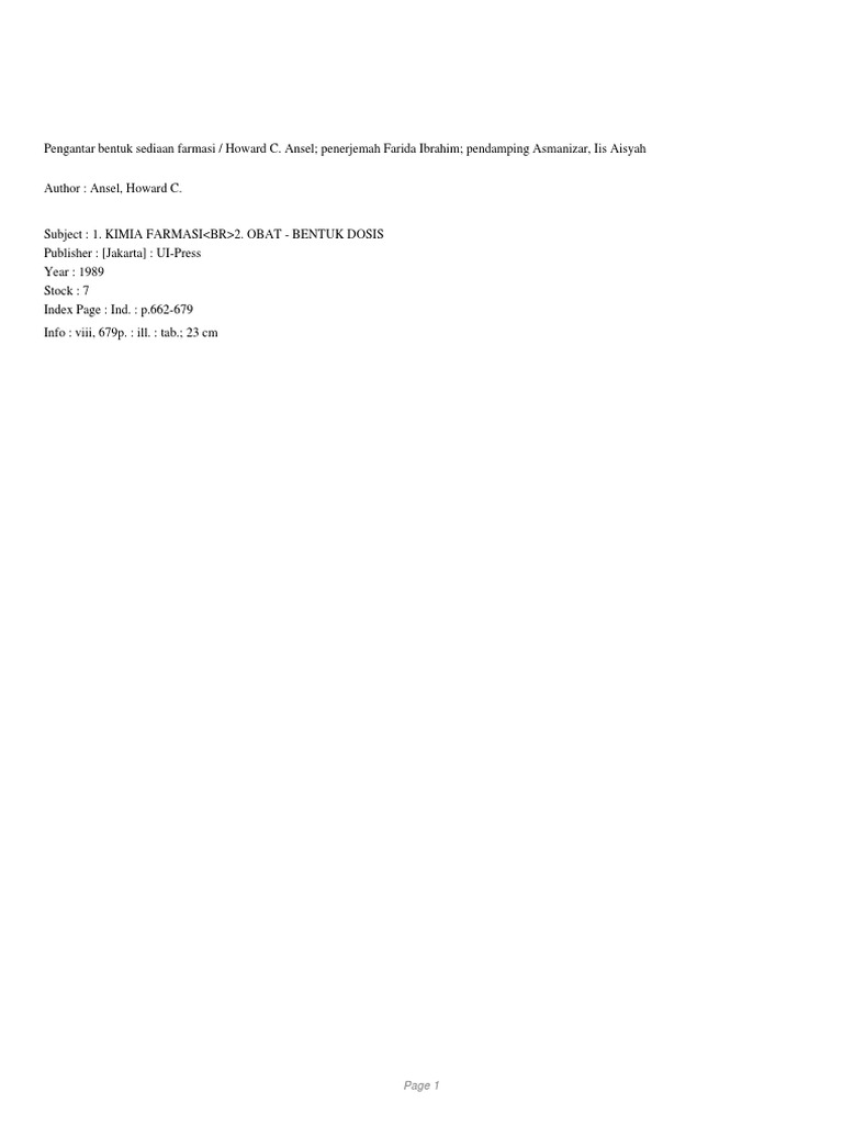 Pengantar Bentuk Sediaan Farmasi Pdf Pdf