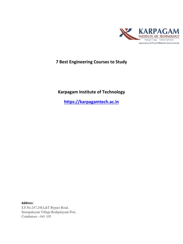 7 Best Types of Engineering Courses To Study - Karpagam Institute of Technology | PDF