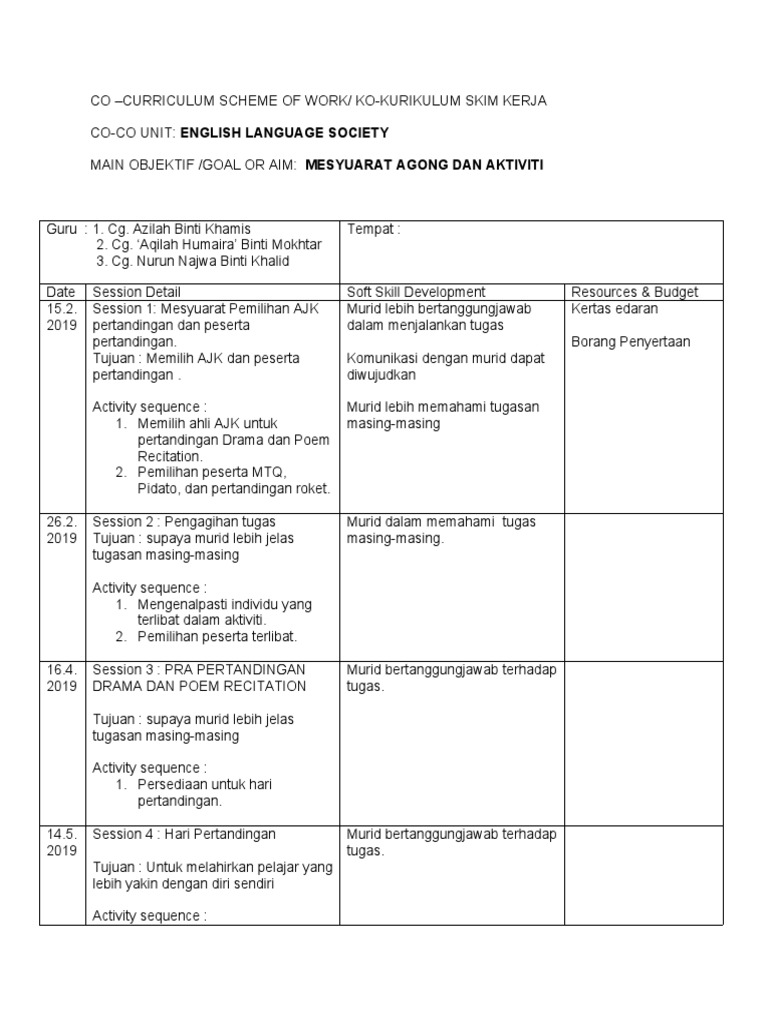 SOW English Language Society | PDF