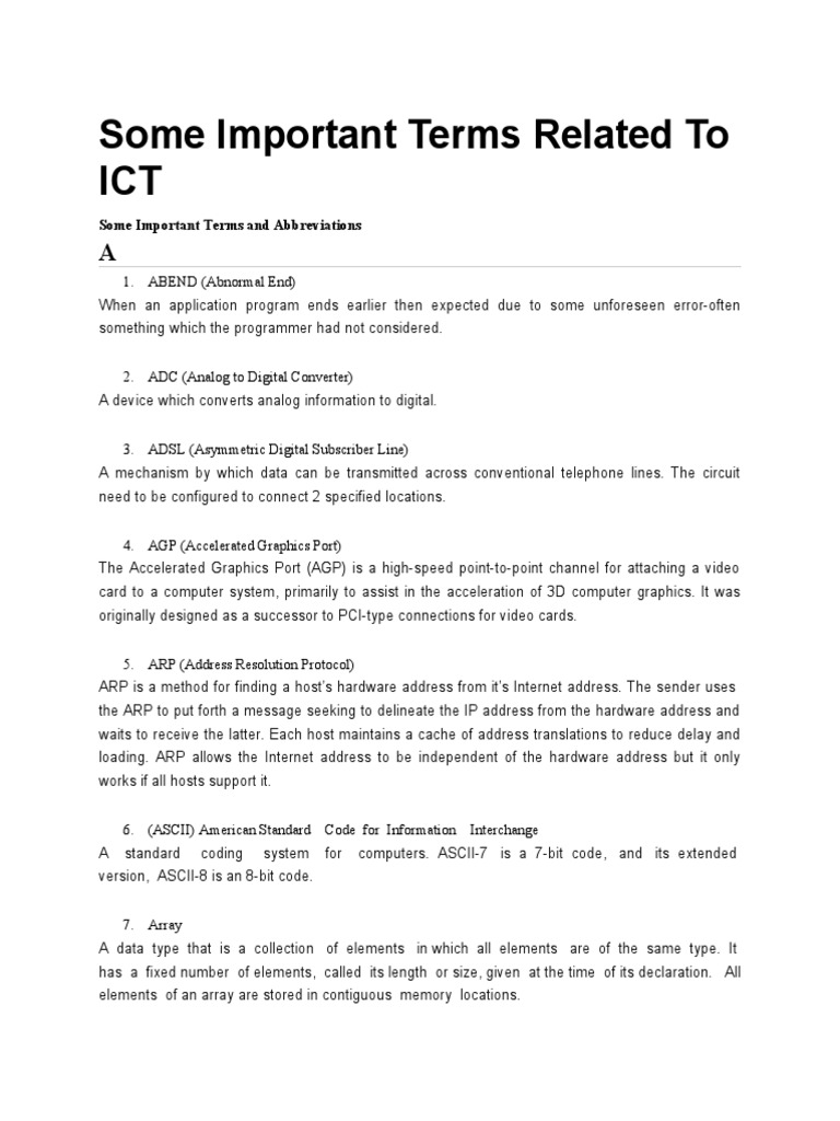 Some Important Terms Related To ICT | PDF | Random Access Memory ...