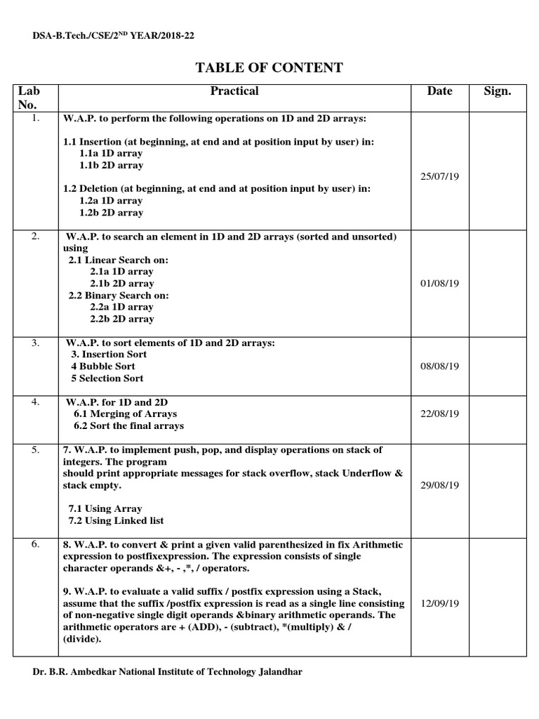 Lab Assignments on Data Structures and Algorithms for Second Year Computer Science Students ...