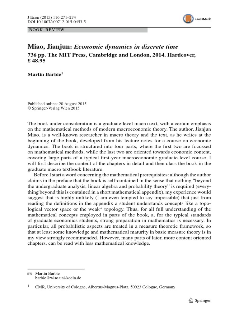 Miao, Jianjun: Economic Dynamics in Discrete Time | PDF | Measure (Mathematics) | Markov Chain