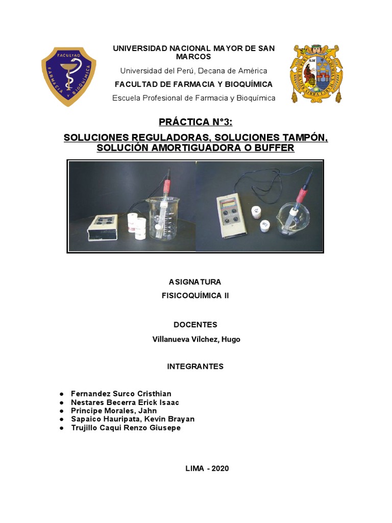 Informe N°3 - Soluciones Reguladoras, Souciones Tampon, Solucion Amortiguadora o Buffer PDF ...