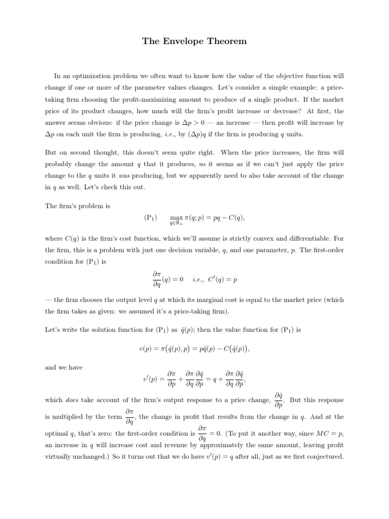 Envelope Theorem | PDF | Mathematical Optimization | Derivative