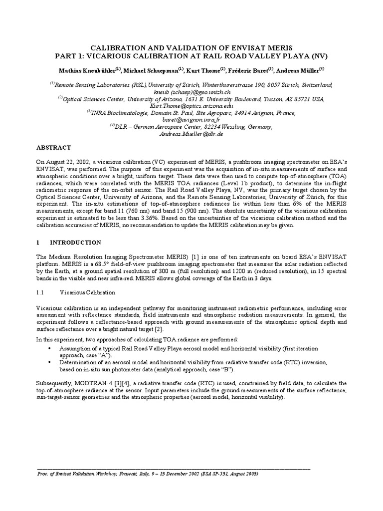 Vicarious Calibration of the MERIS Instrument on ESA's ENVISAT ...
