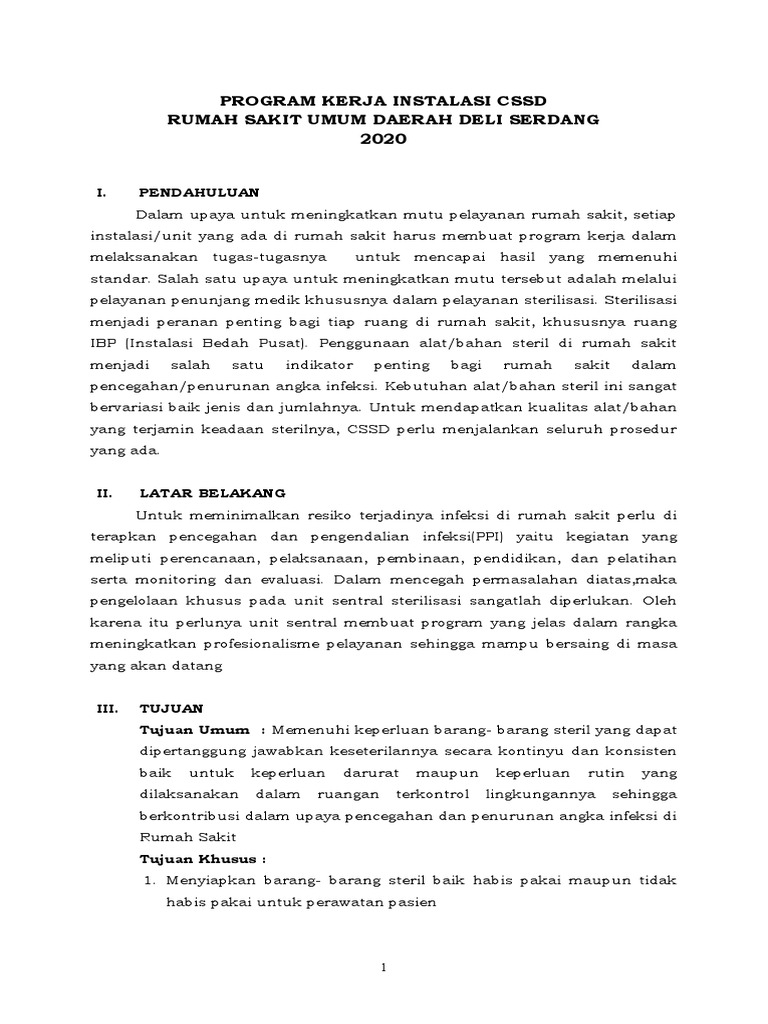 Program Kerja CSSD | PDF