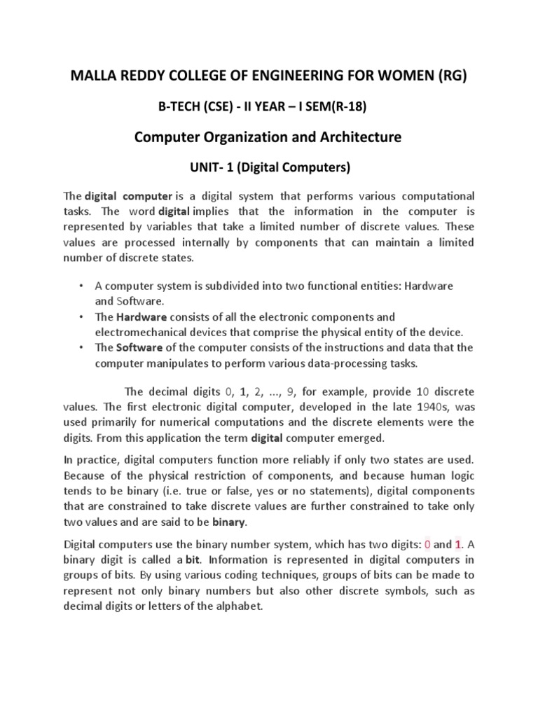 Complete NOTES COA UNIT 1 | PDF | Computer Data Storage | Central ...