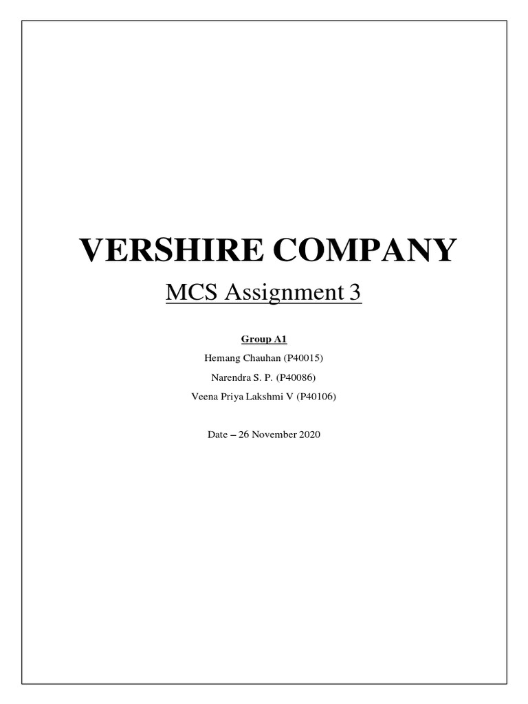 Vershire Company: MCS Assignment 3 | PDF | Budget | Economies