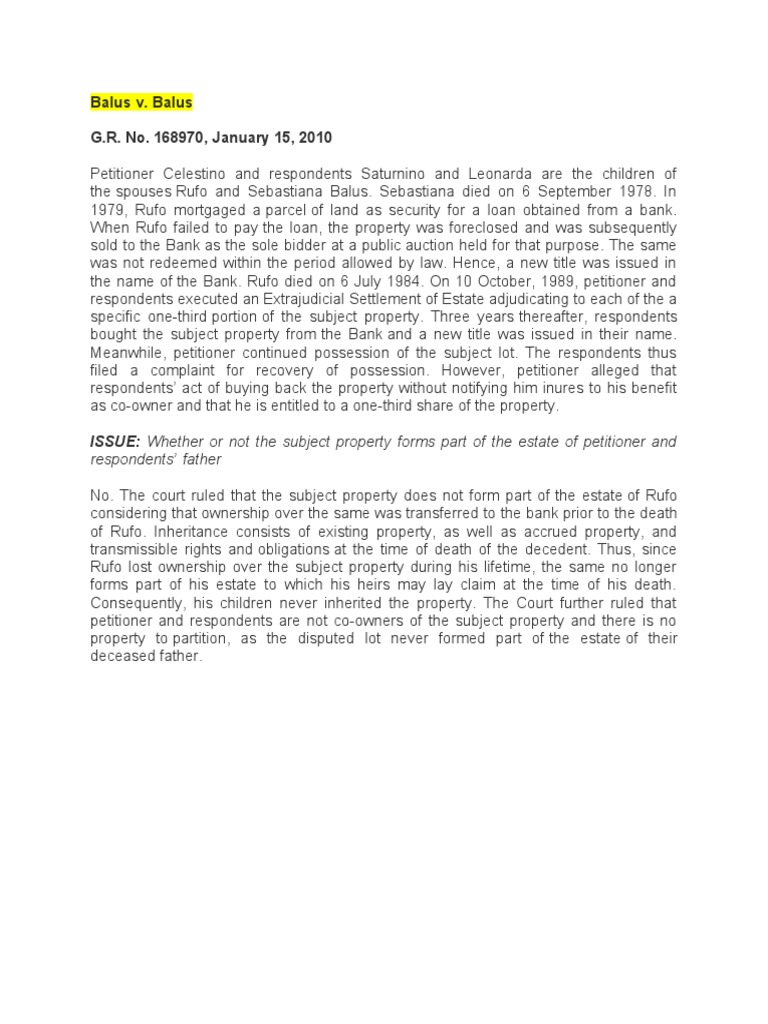 Balus v. Balus G.R. No. 168970, January 15, 2010 | PDF