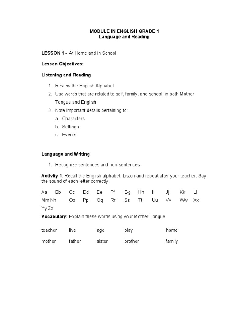 Module in English Grade 1 | PDF | Semiotics | Human Communication
