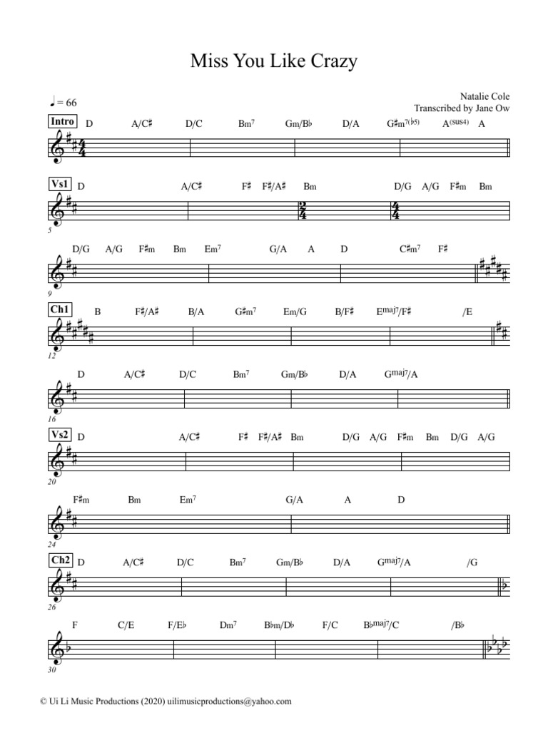 Miss You Like Crazy - Lead Sheet | PDF | Entertainment (General)