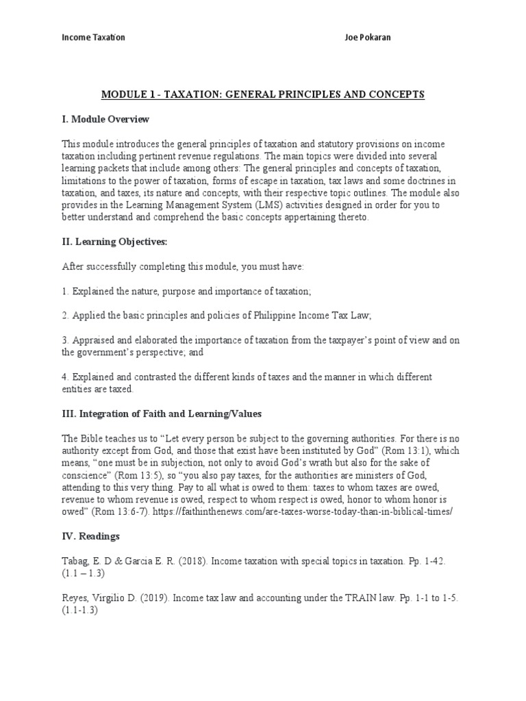 Income Taxation - MODULE 1 | PDF | Taxpayer | Progressive Tax