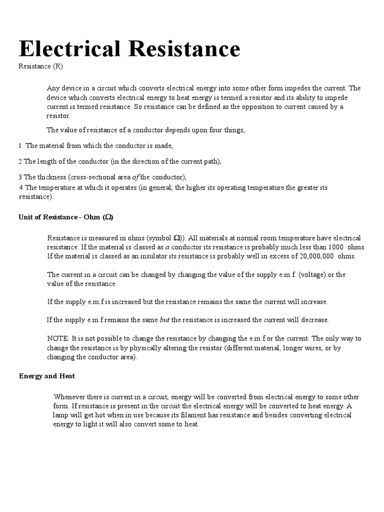Electrical Resistance: Unit of Resistance - Ohm ( ) | Download Free PDF ...