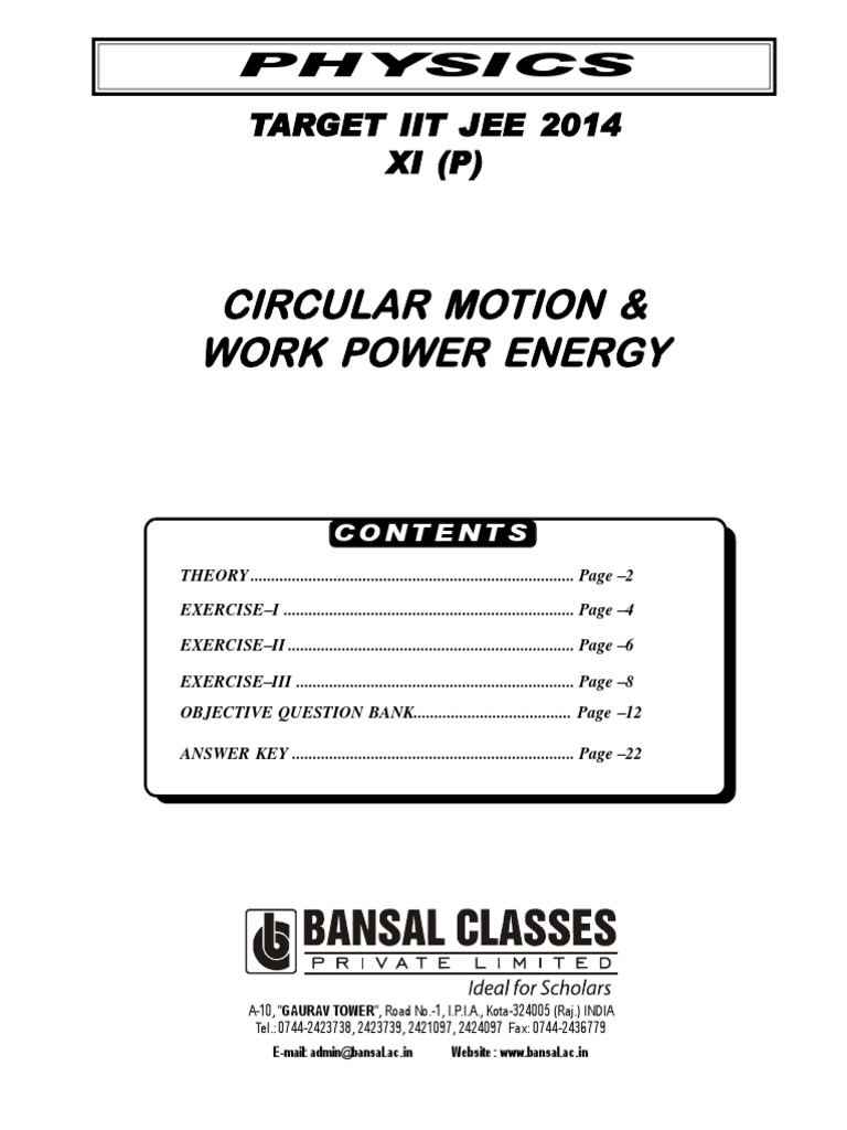 Circular Motion & Work Power Energy (11th) WA | PDF | Acceleration ...