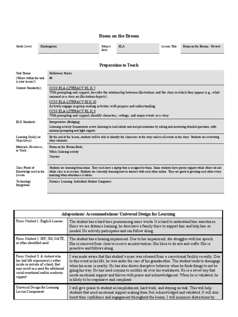 Room On The Broom Lesson Plan 6 | PDF | Lesson Plan | Distance Education