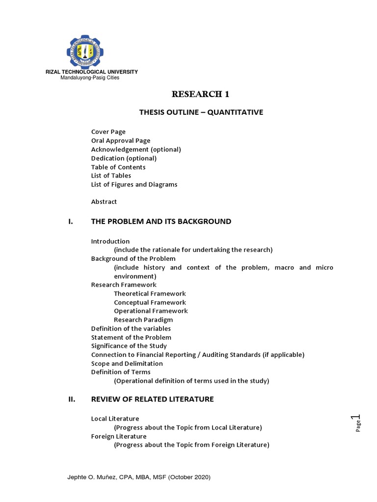 RTU Research 1 Thesis Outline For Quantitative Research | PDF ...