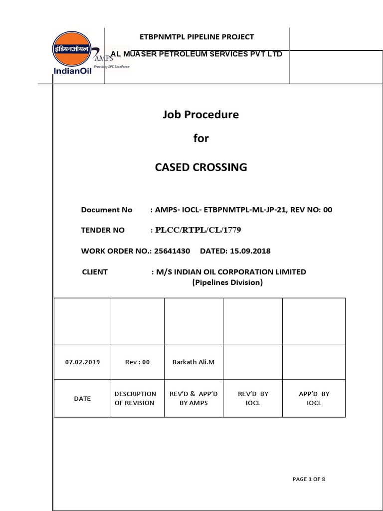 Cased Crossing Procedure for ETBPNMTPL | PDF | Pipe (Fluid Conveyance ...