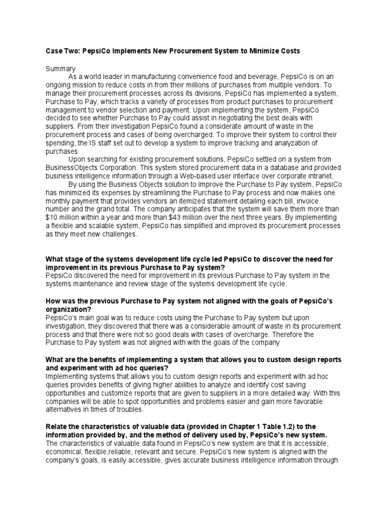 PepsiCo's Cost-Saving Procurement System | PDF | Procurement | Product ...