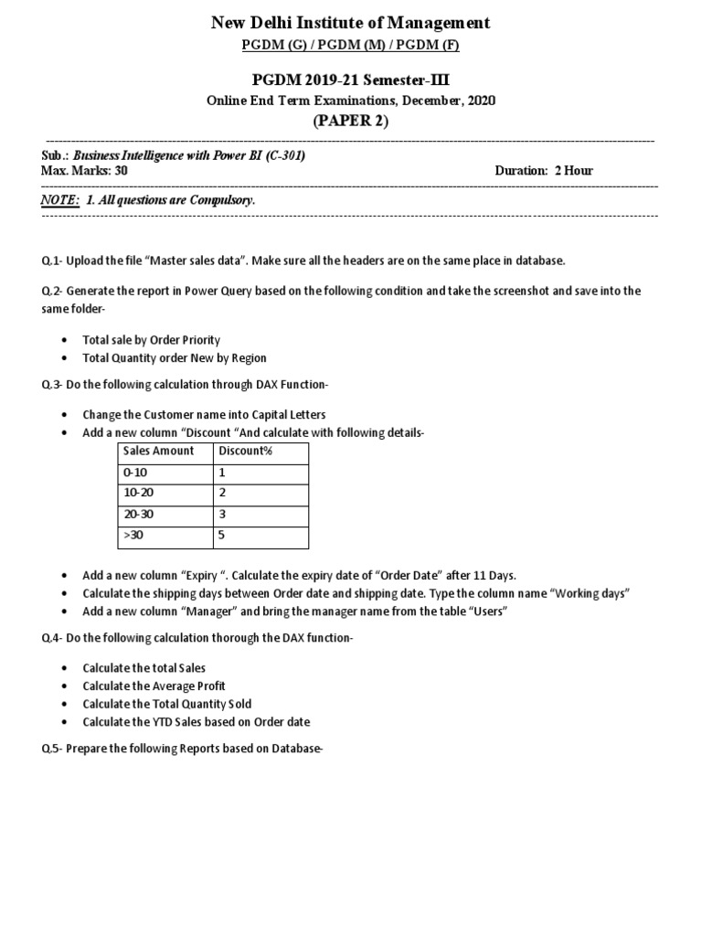 PGDM 2019-21 Semester-III (PAPER 2) : PGDM (G) / PGDM (M) / PGDM (F) | PDF