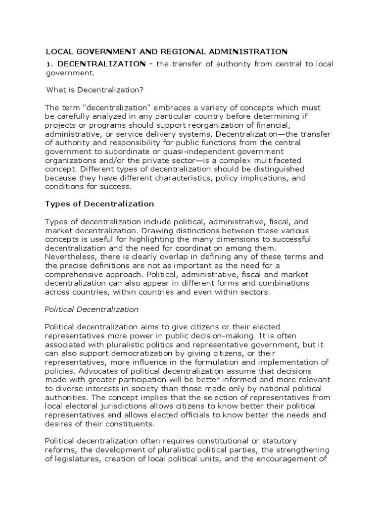 Local Government and Regional Administration DECENTRALIZATION - The ...