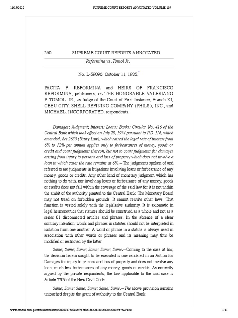 Reformina v. Tomol, Jr. | PDF | Interest | Damages