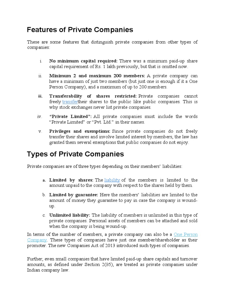 Features of Private Companies | PDF | Privately Held Company | Companies