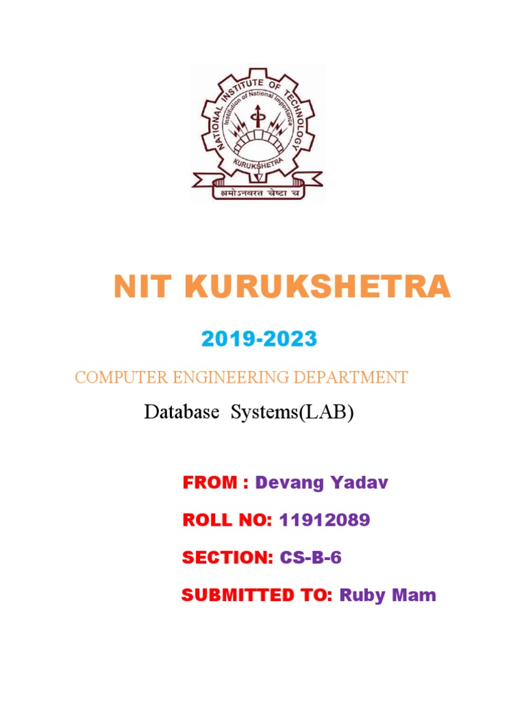 Nit Kurukshetra: Database Systems (LAB) | PDF | Application Software | Data