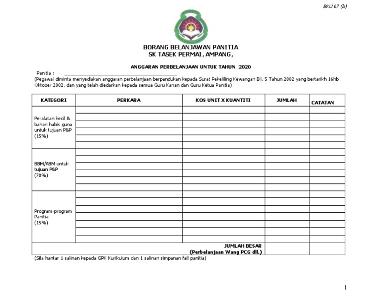 Borang Belanjawan Panitia | PDF