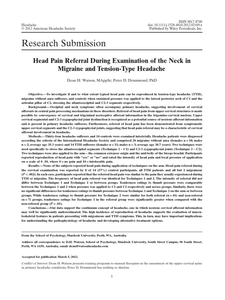 Watson Et Al. (2012) - Head Pain Referral During Examination of The ...
