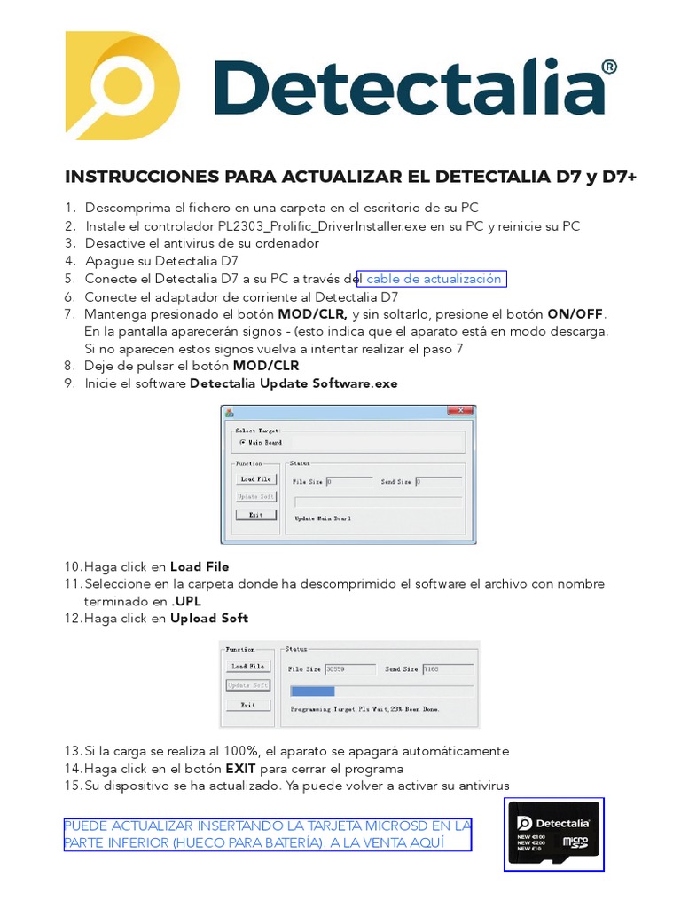 Manual de Actualización Detectalia D7 y D7+ | PDF