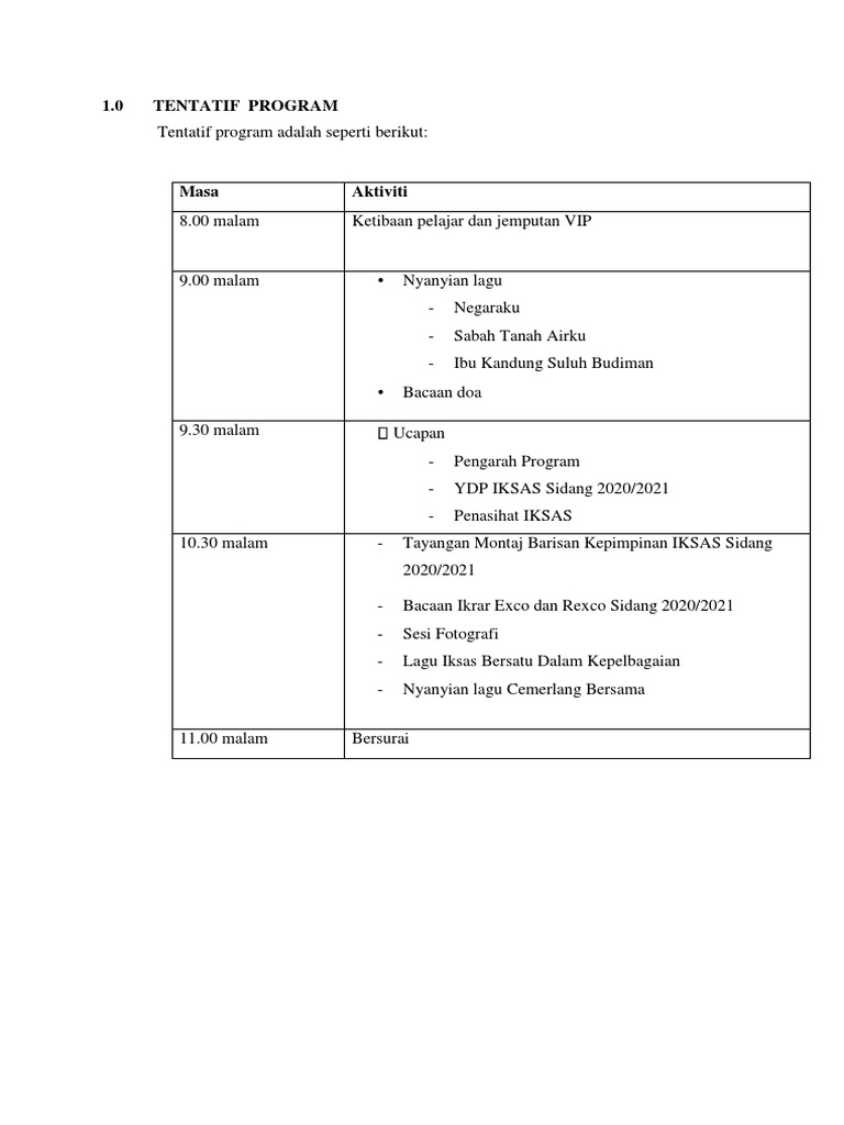 New Tentatif Program Watikah Perlantikan Iksas | PDF