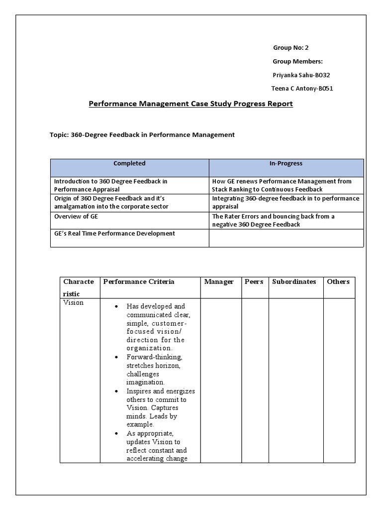 Performance Management Case Study Progress Report | PDF | Performance ...