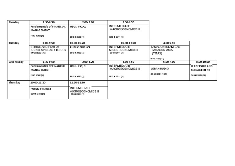 Sem1 20 - 21 Time Table | PDF