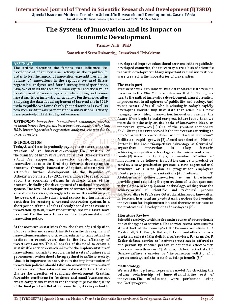 The System of Innovation and Its Impact On Economic Development | PDF ...