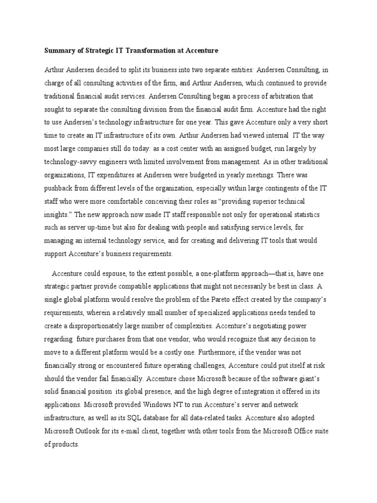 Summary of Strategic IT Transformation at Accenture | PDF | Accenture ...