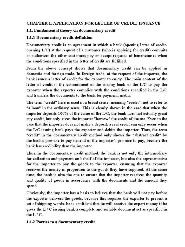Chapter 1. Application For Letter of Credit Issuance 1.1. Fundamental ...