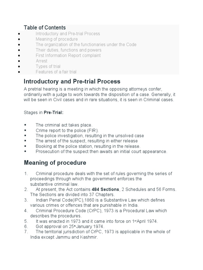 Introductory and Pre-Trial Process: ST TH | PDF