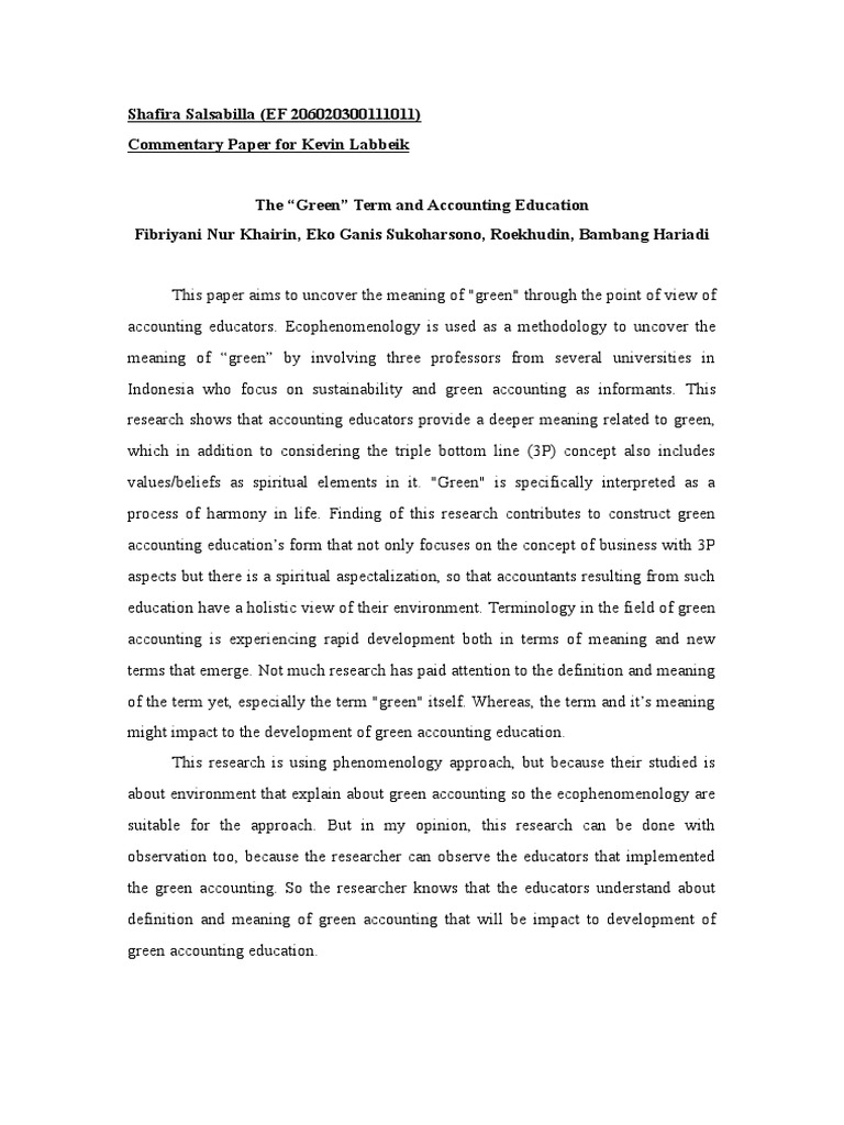 Shafira Salsabilla (EF 206020300111011) Commentary Paper For Kevin ...
