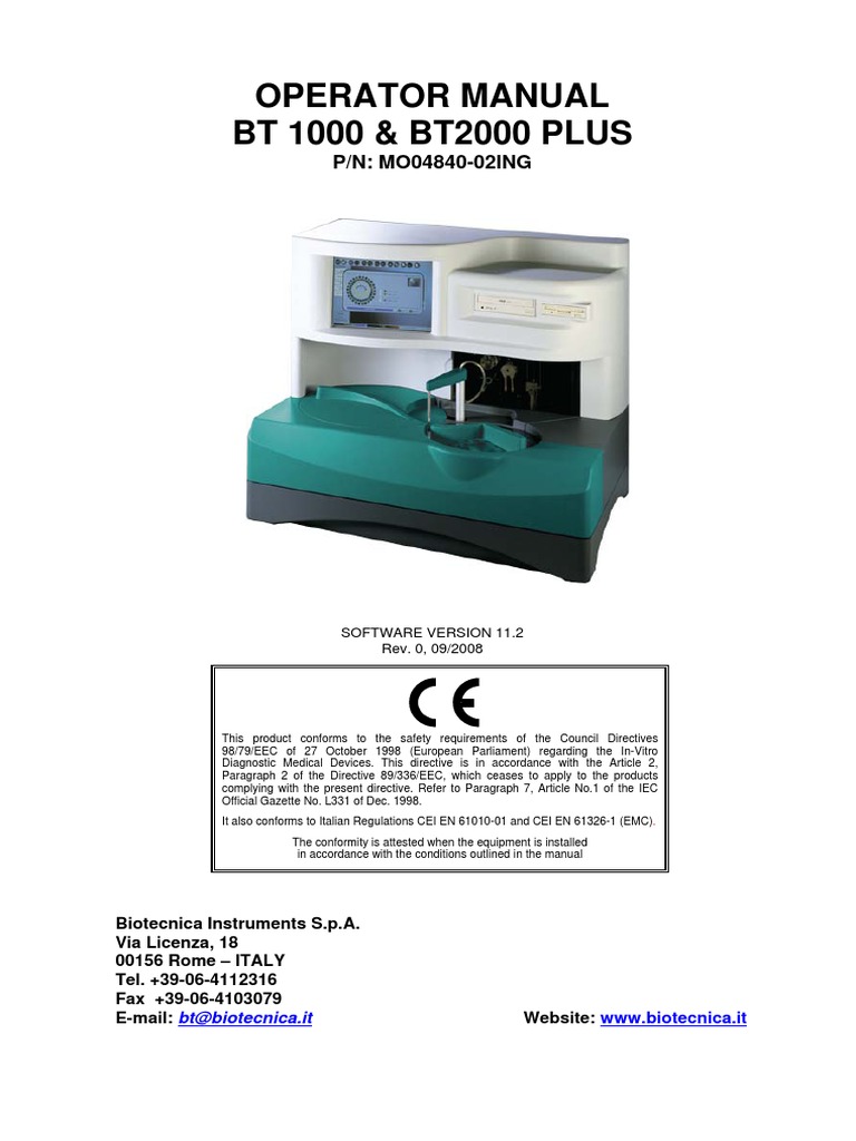 Operator Manual BT 1000 & BT2000 PLUS: P/N: MO04840-02ING | PDF ...