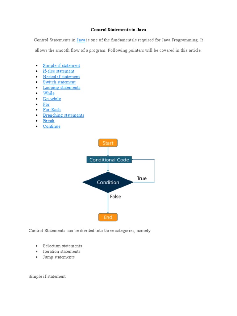 Control Statements in Java | PDF | Control Flow | Computer Programming Control Statements in Java | PDF | Control Flow | Computer Programming