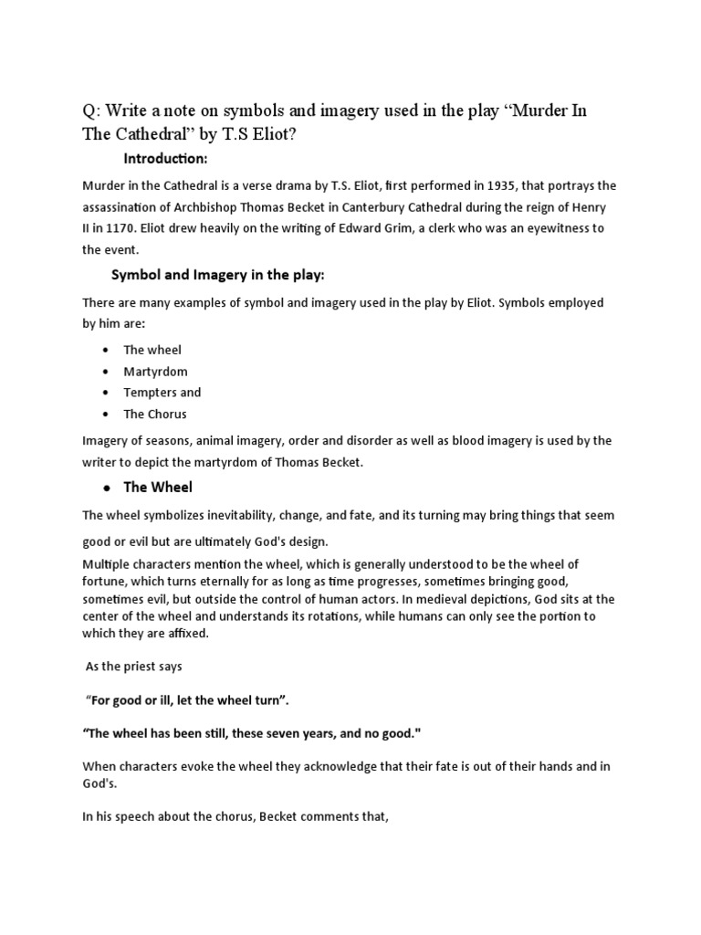 Symbols and Imagery, Murder in The Cathedral | PDF | Religion And Belief