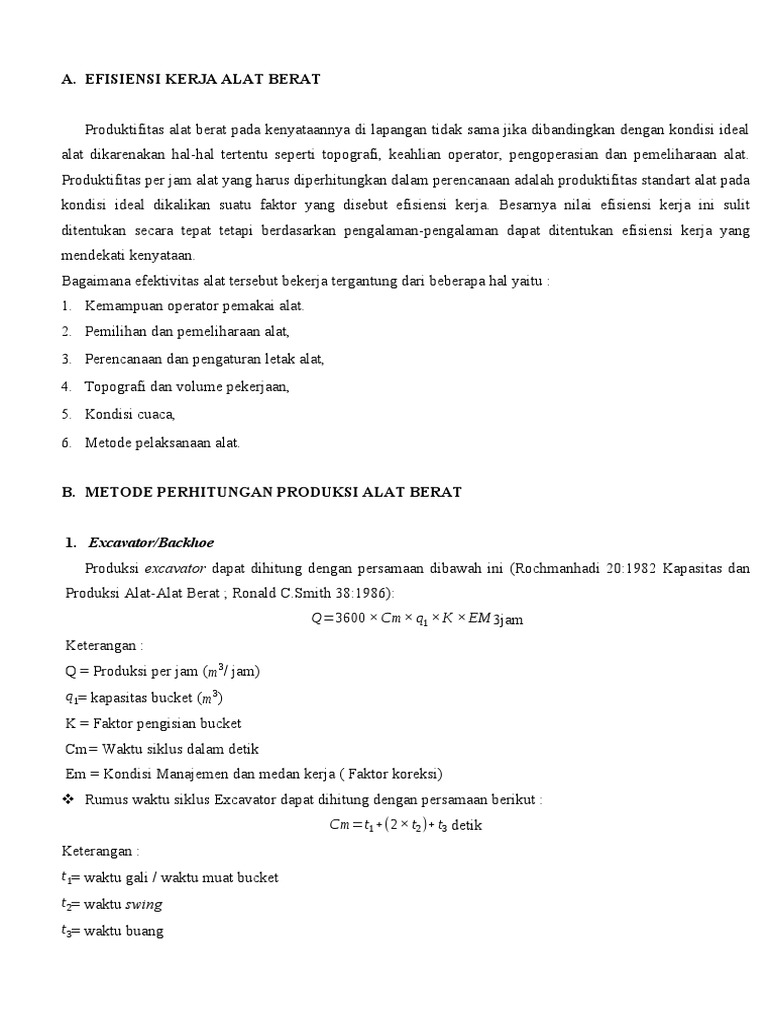 Efisiensi Kerja Alat Berat | PDF | Metode & Bahan Ajar | Teknologi ...