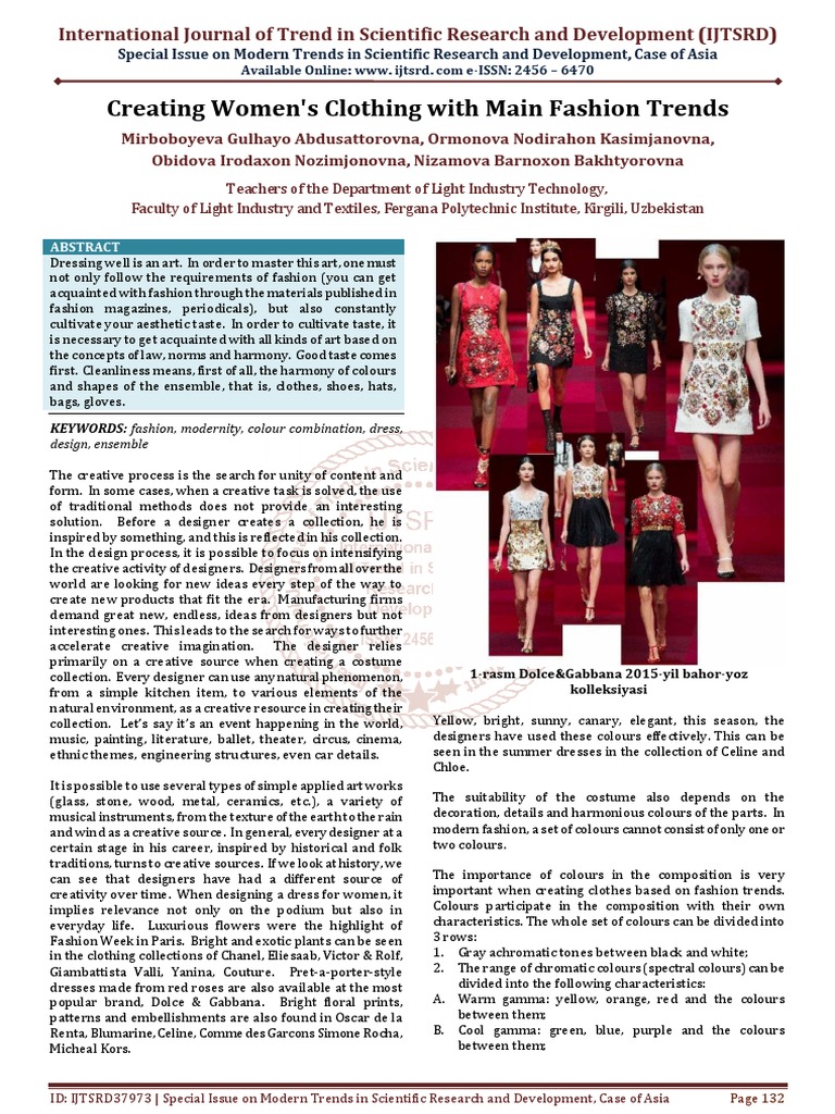 Creating Womens Clothing With Main Fashion Trends Pdf Fashion